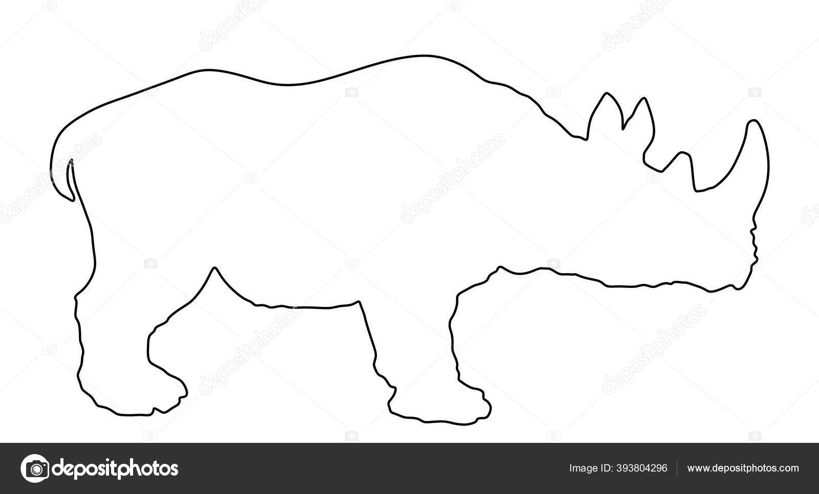 Rhinoceros Line Contour Vector Silhouette Illustration Isolated Black ...