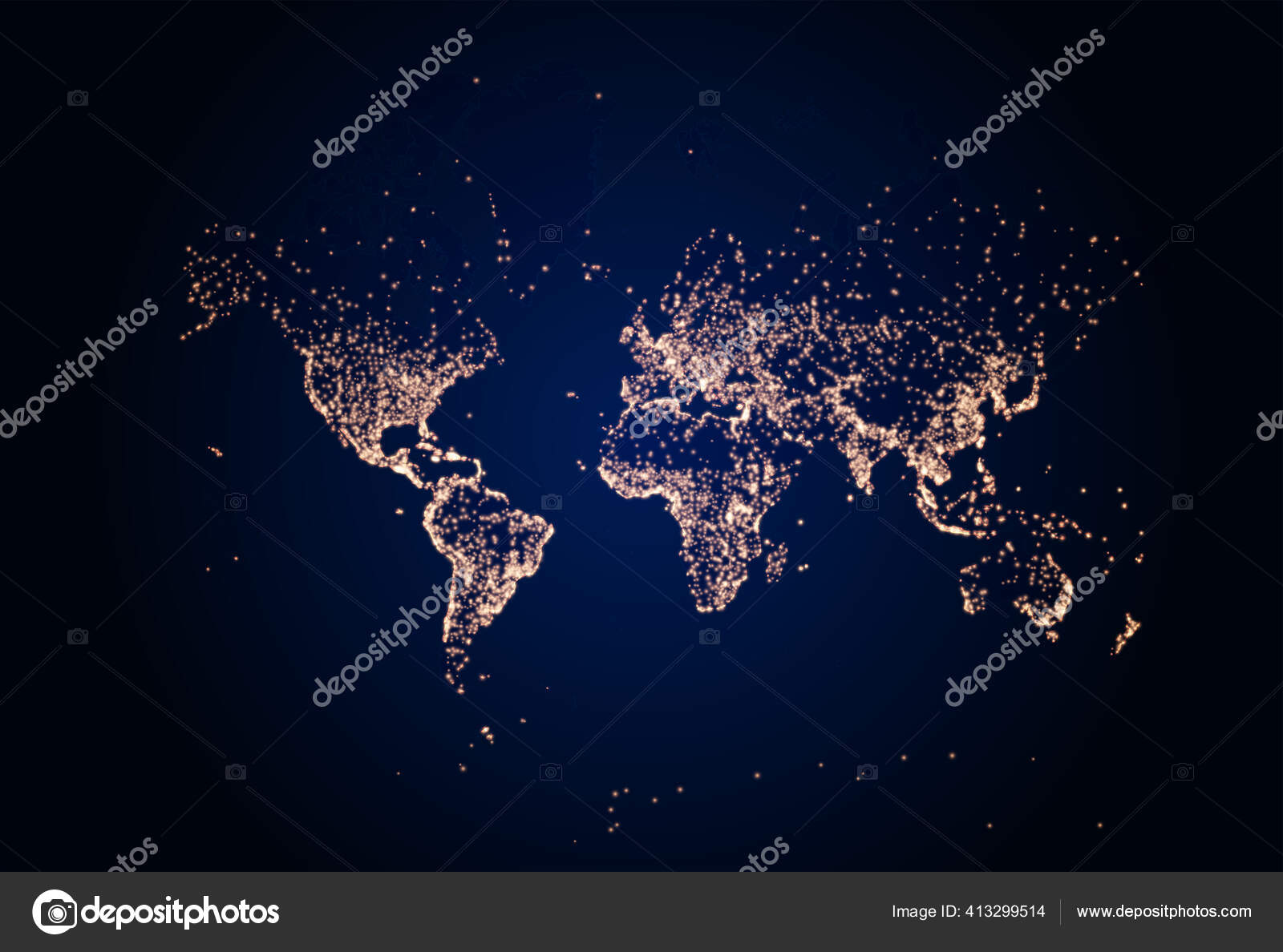 Earth Night Map Vector Illustration Cities Lights Space Stock Vector by ...