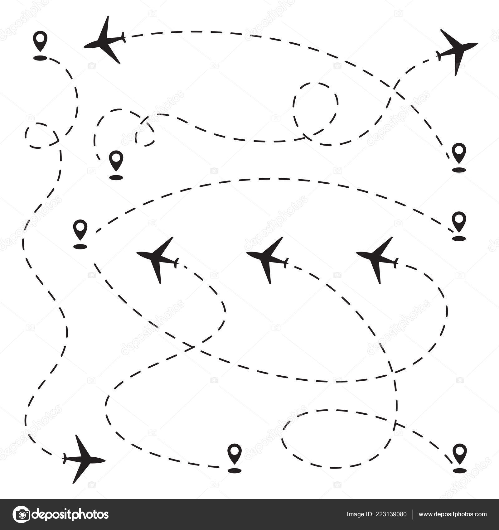 Avión Trayectoria Punteada Seguimiento Aeronaves Trazado Ilustración ...