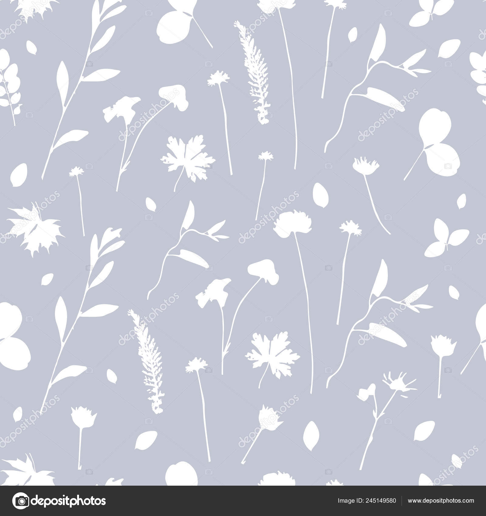 Elegant plant background cyanotype floral seamless pattern Stock Vector ...