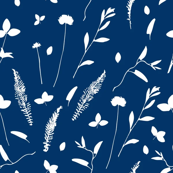 Elegant plant background cyanotype floral seamless pattern Stock Vector ...