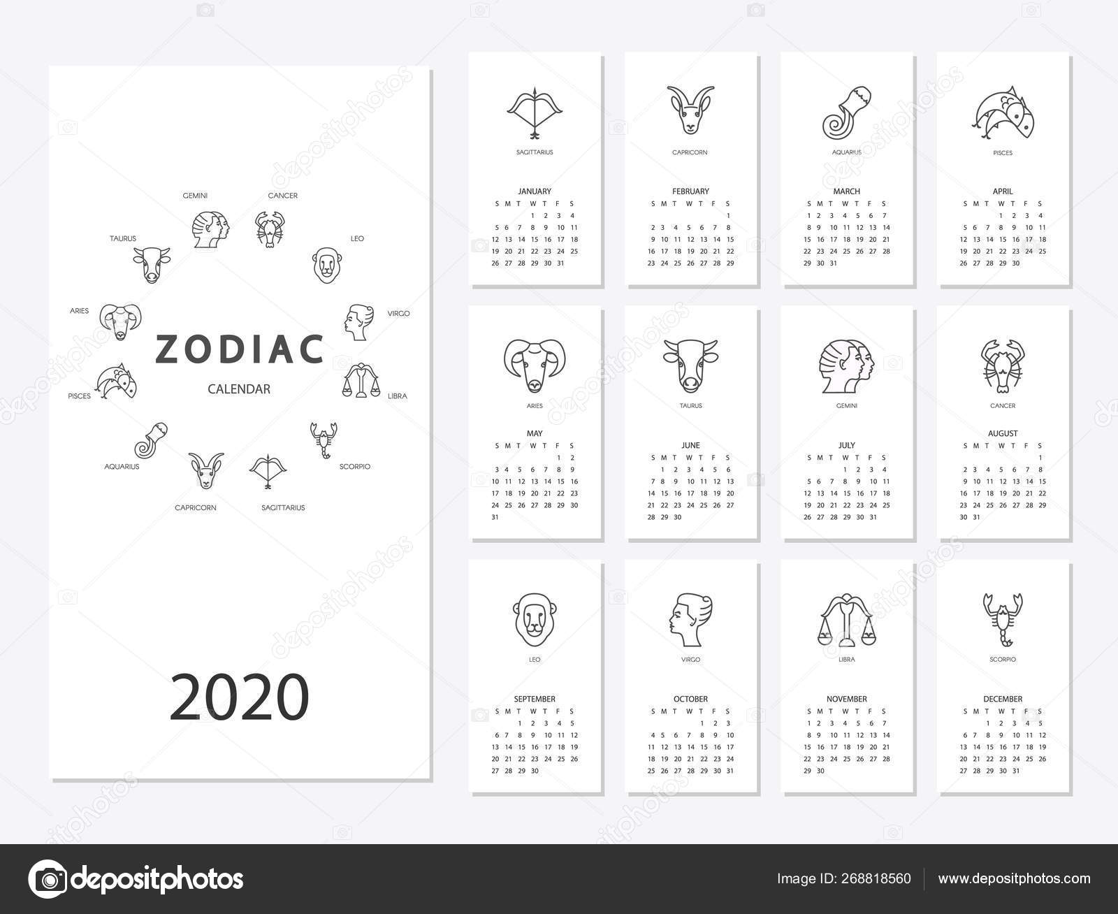 Calendar 2020 with horoscope signs zodiac symbols set Stock Vector by ...