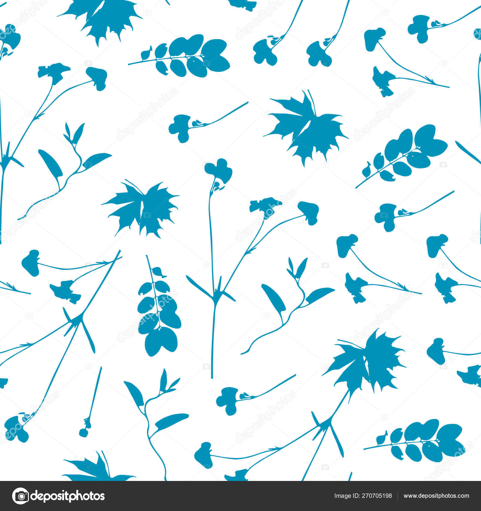 Vector cute cyanotype seamless flower pattern floral elements Stock ...