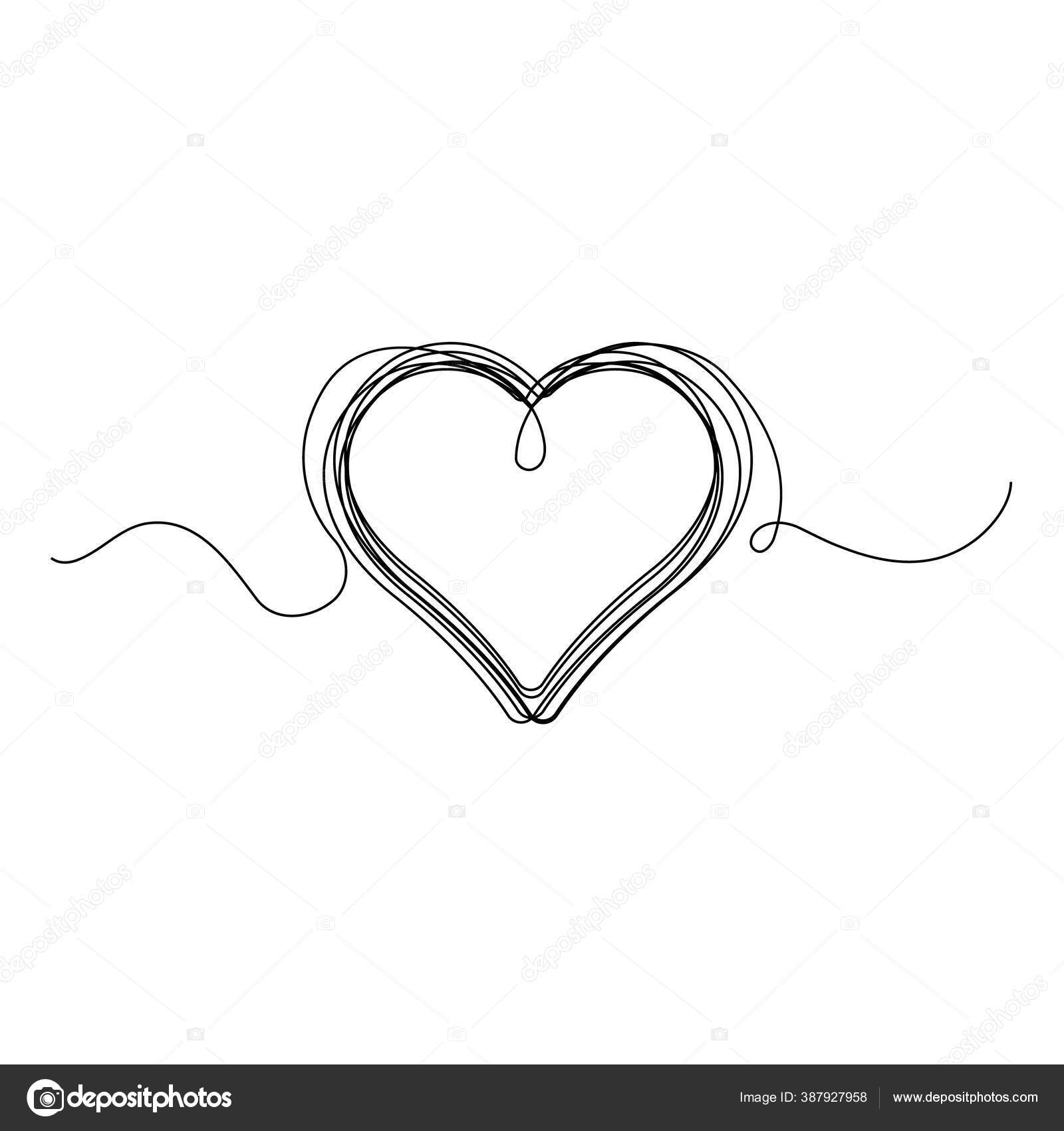 Continuous Thin Line Heart Vector Illustration Minimalist Love Sketch ...