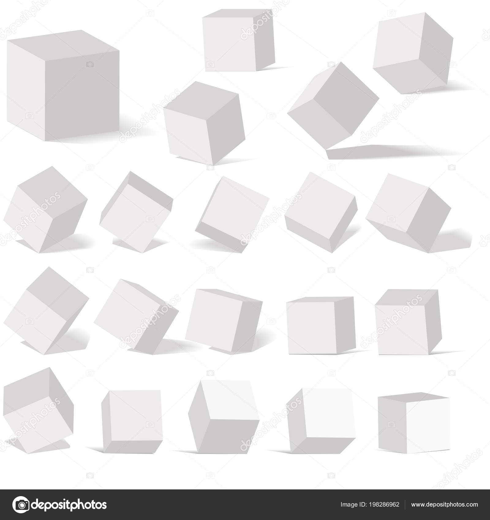 Set Cube Icons Perspective Cube Model Shadow Isolated White Background Stock Vector Image by ...