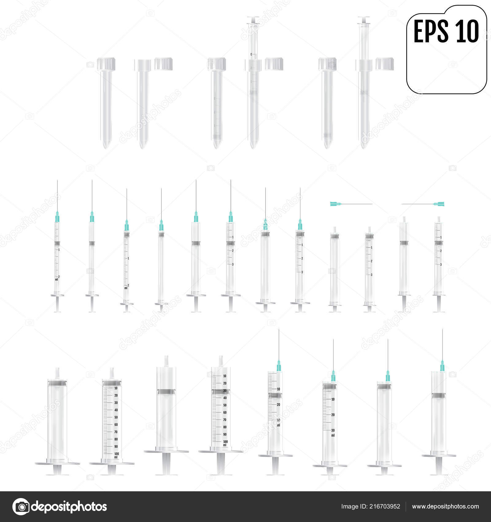 Medical Syringe Illustrations Set Realistic Syringe Collection Isolated ...