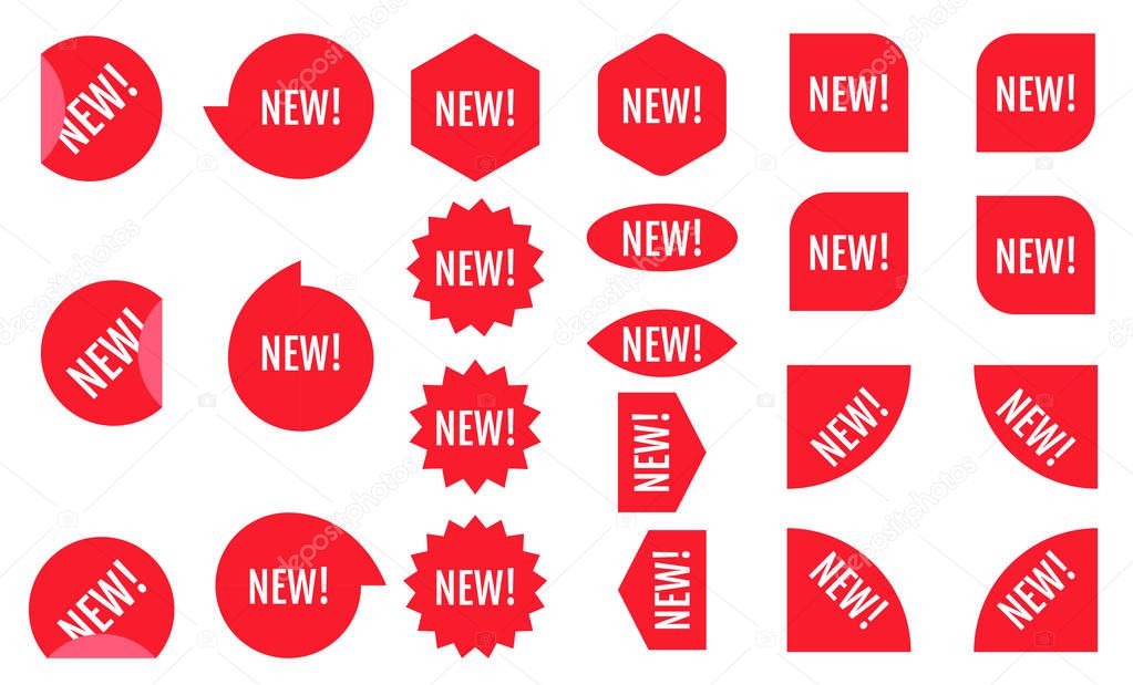 Nuevo set de pegatinas. Etiquetas de promoción rojas. Ilustración ...
