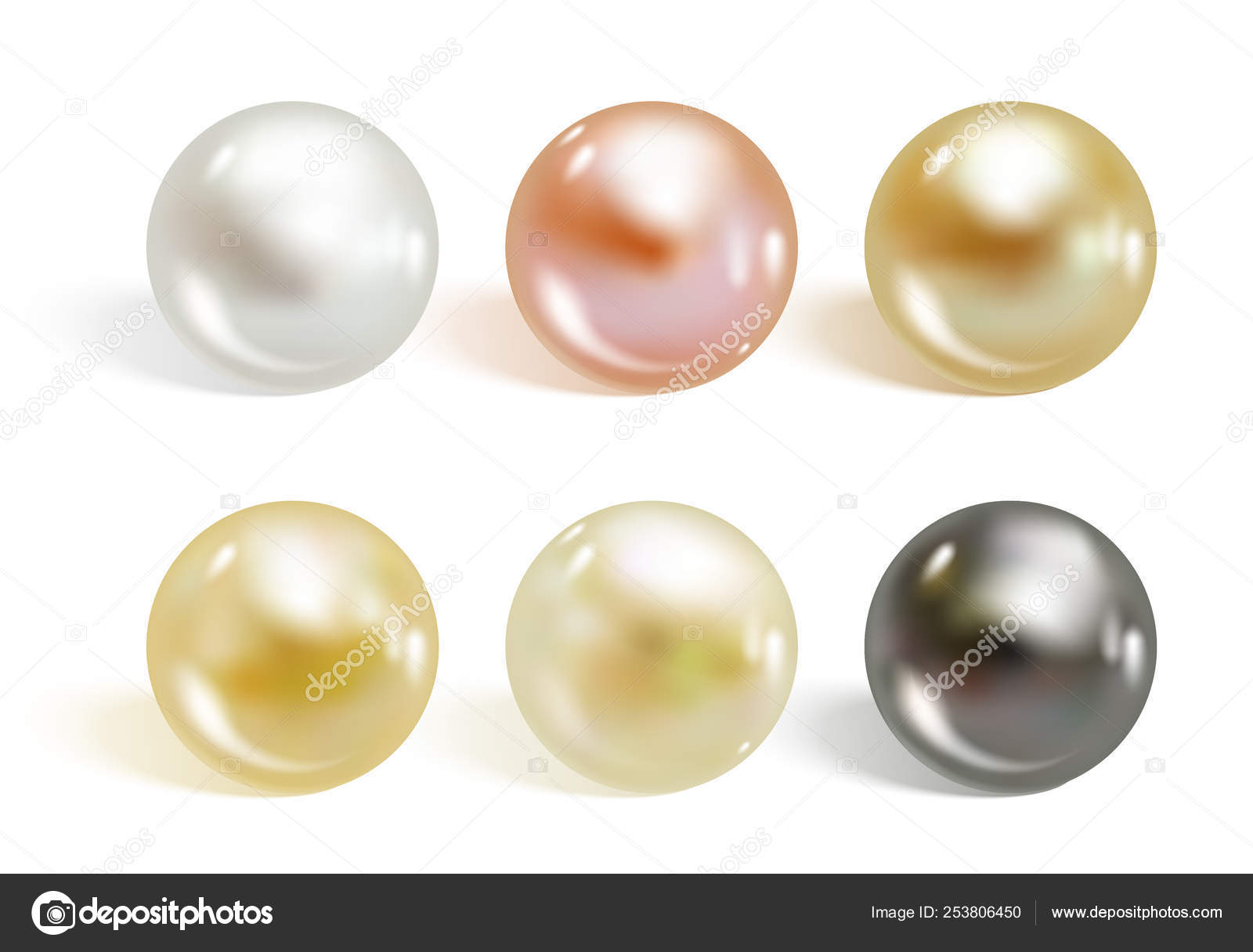 Realistic Different Colors Pearls Set Stock Vector by ©Roussanov 253806450