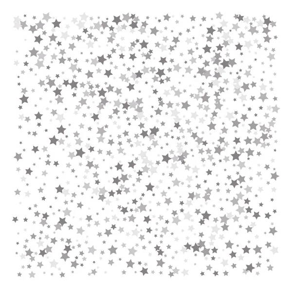 Silver glitter stars falling from the sky on white background. A ...