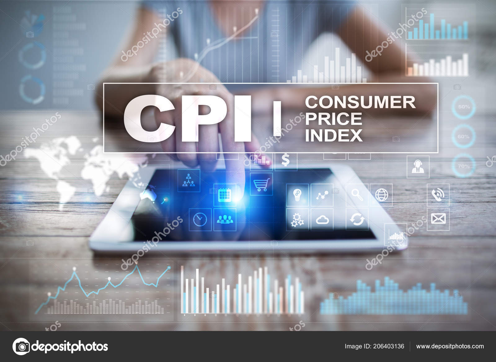 CPI. Consumer price index concept on virtual screen. — Stock Photo ... CPI. Consumer price index concept on virtual screen. — Stock Photo ...