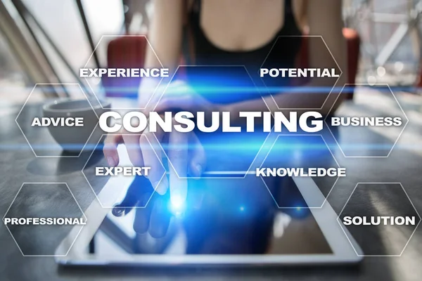 Consulting business concept. Text and icons on virtual screen. - Stock ...