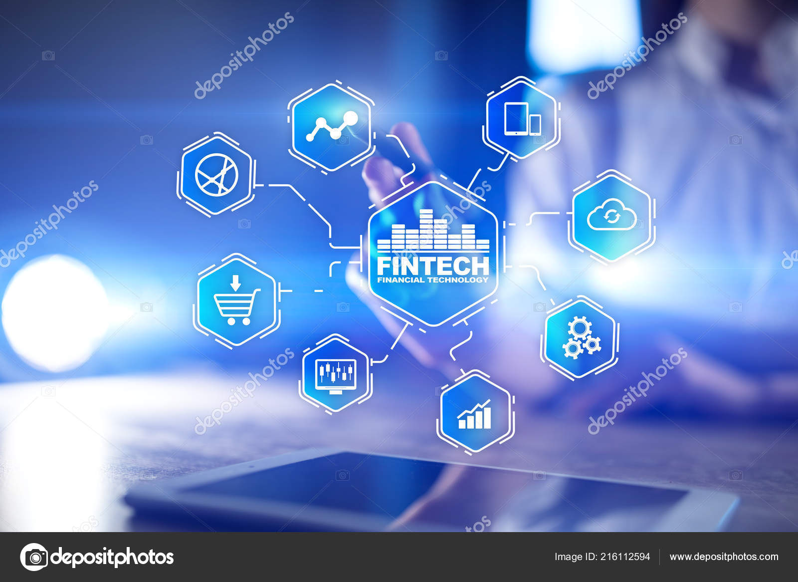 Fintech - digital financial technology. Blockchain and cryptocurrency ...