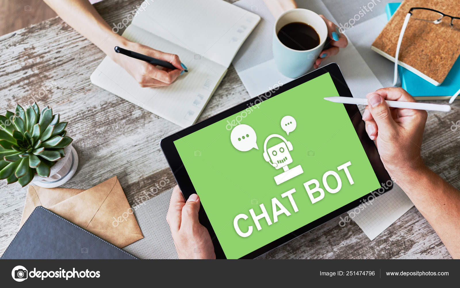 Chatbot icon on device screen. Customer Support automation concept ...