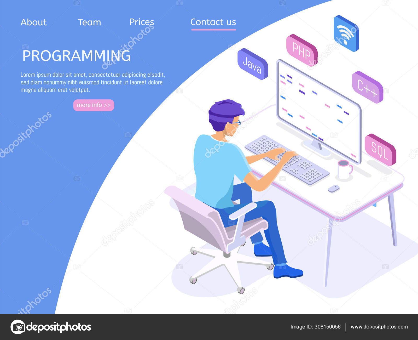 Programmer Isometric Character Programming Concept Web Engineer At Work — Stock Vector