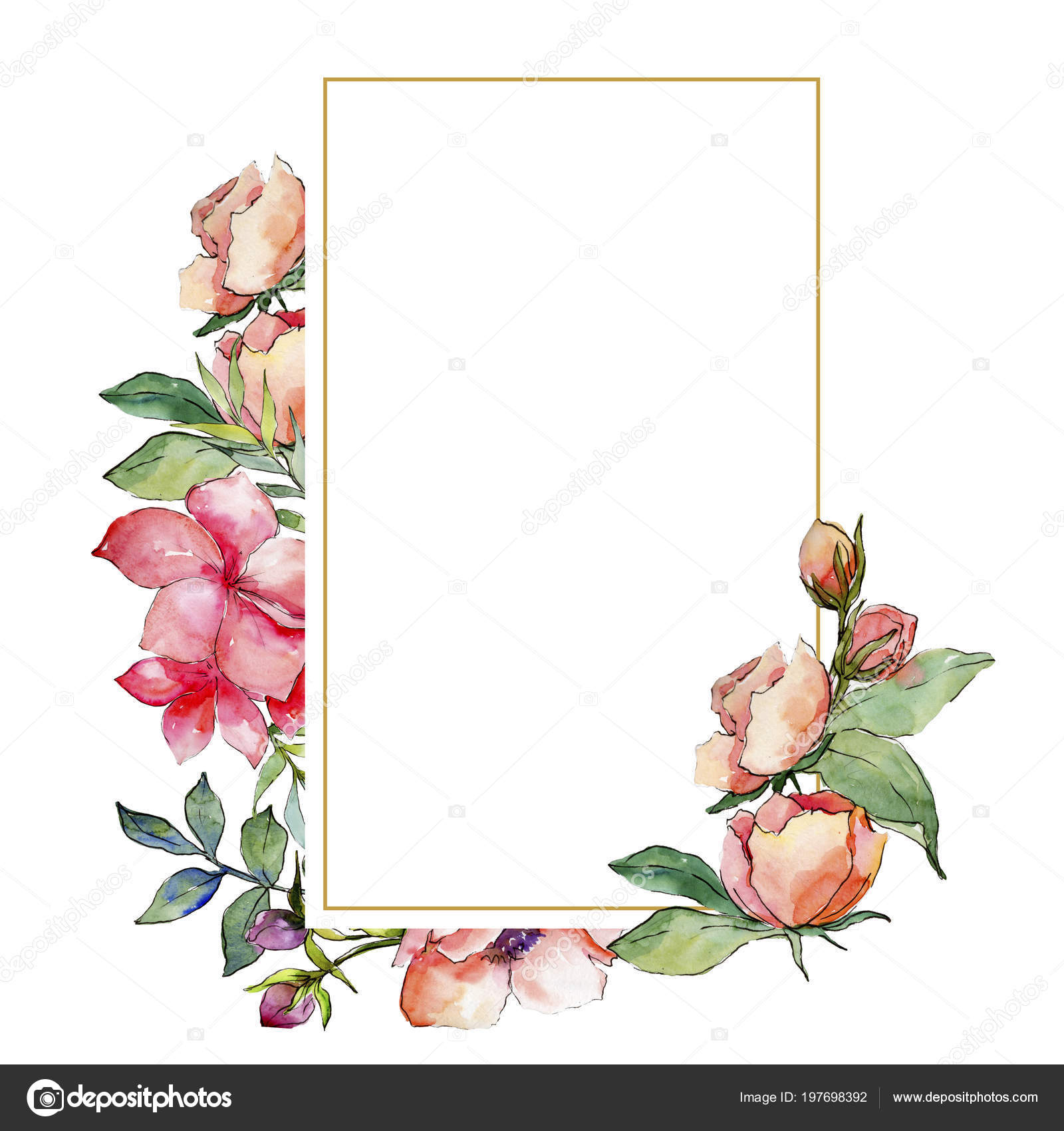 Pink Bouquet Wildflower Frame Border Ornament Square Aquarelle ...