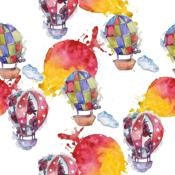 Hot air balloons background fly air transport illustration. Seamless ...