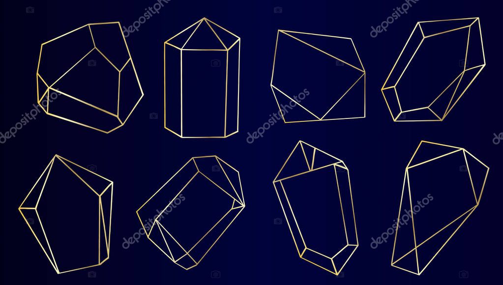 Conjunto vectorial de formas de cristal dorado de lujo. Elemento de ...