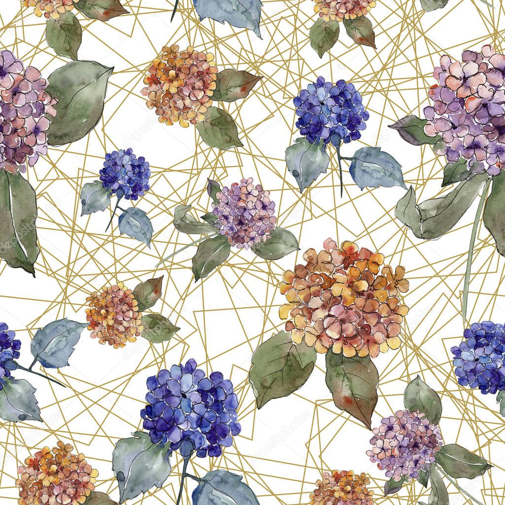 Acuarela coloridas flores gortenzia. Flor bot nica floral. Patr n de fondo sin costuras. Textura ...