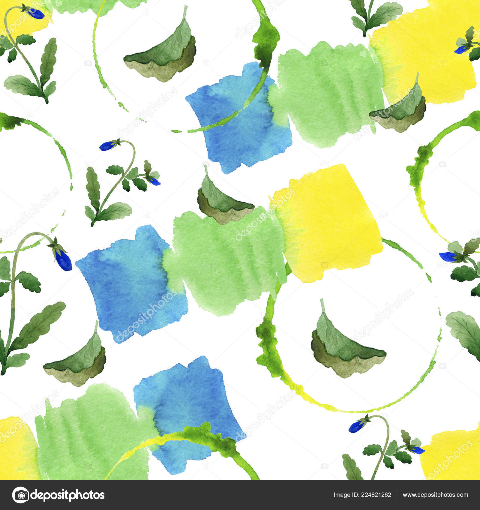 Blue viola pattern. Floral botanical flower. Green leaf. Plant ...