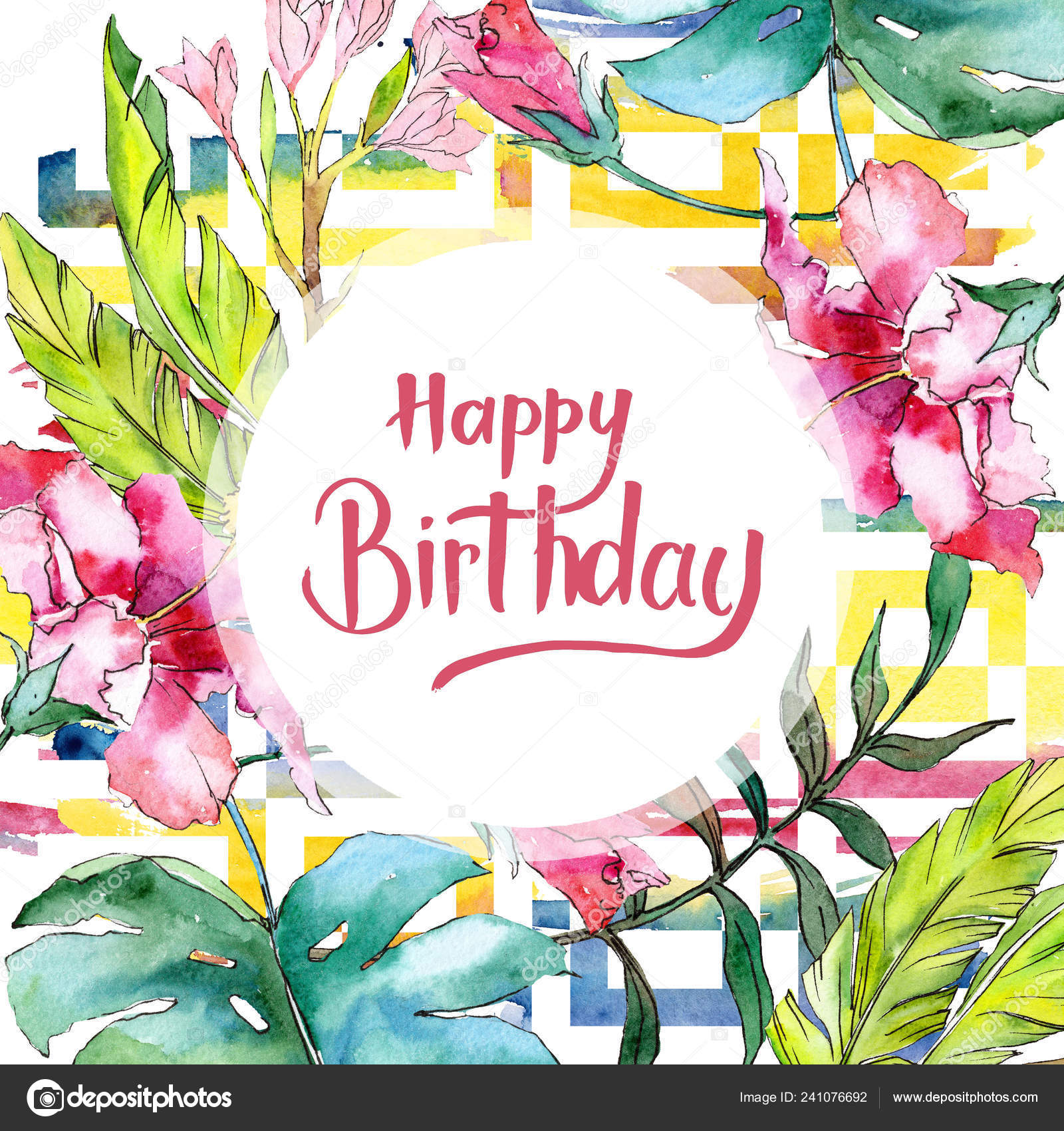 Pink exotic tropical hawaiian flower. Watercolor background ...