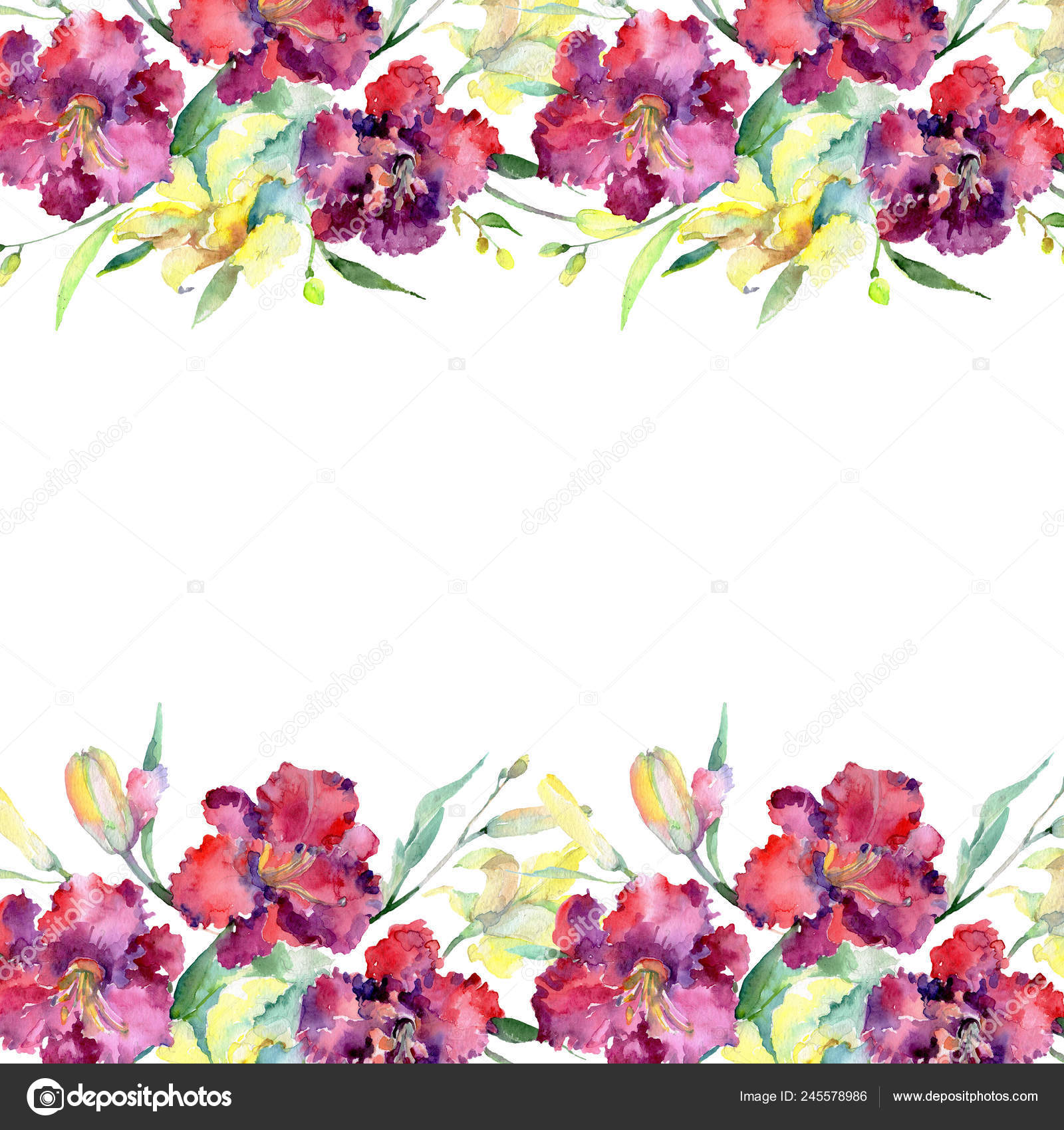 Bouquet of yellow and maroon lilies flower. Watercolor background ...