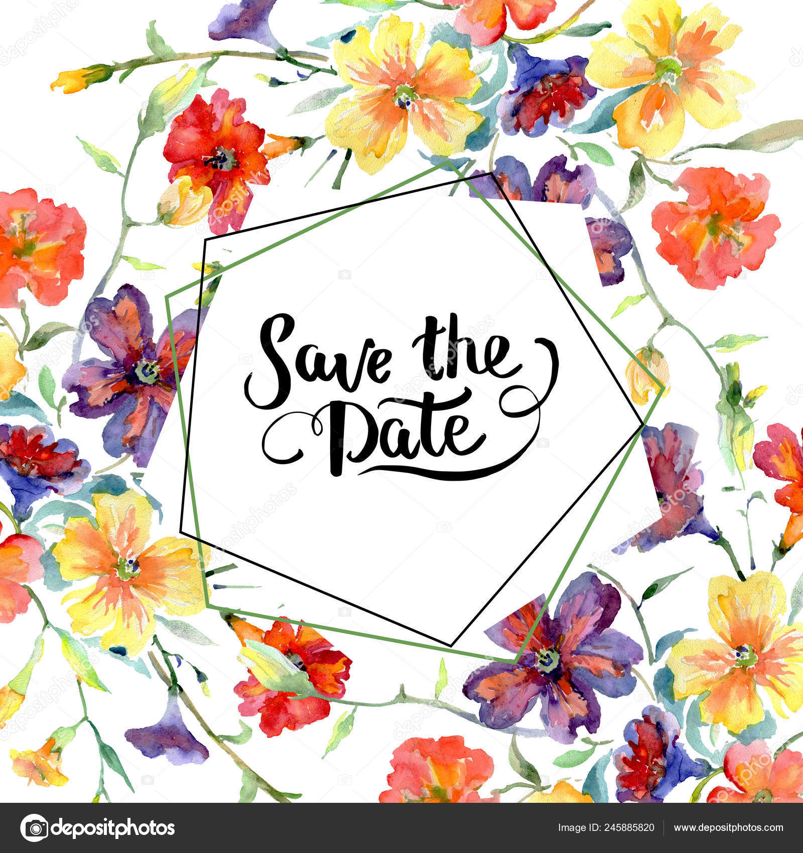 Bouquet red and yellow floral botanical flowers. Watercolor background ...