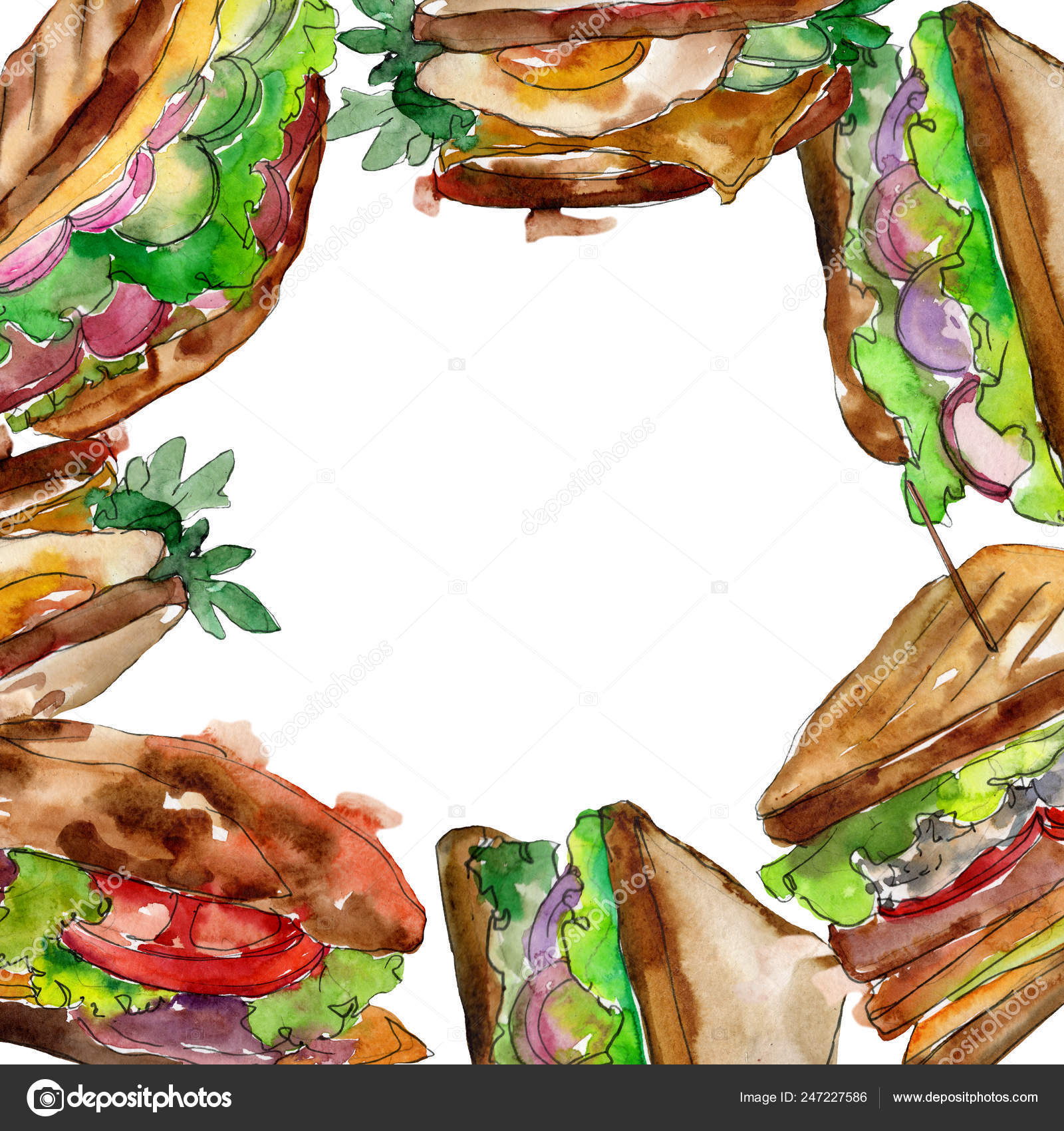 Sandwich in a watercolor style. Watercolour fast food illustration ...