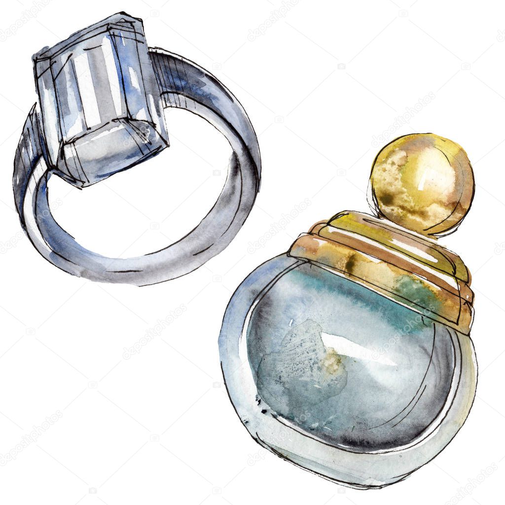 Ilustración de glamour de bosquejo de perfumes y anillos en un elemento ...