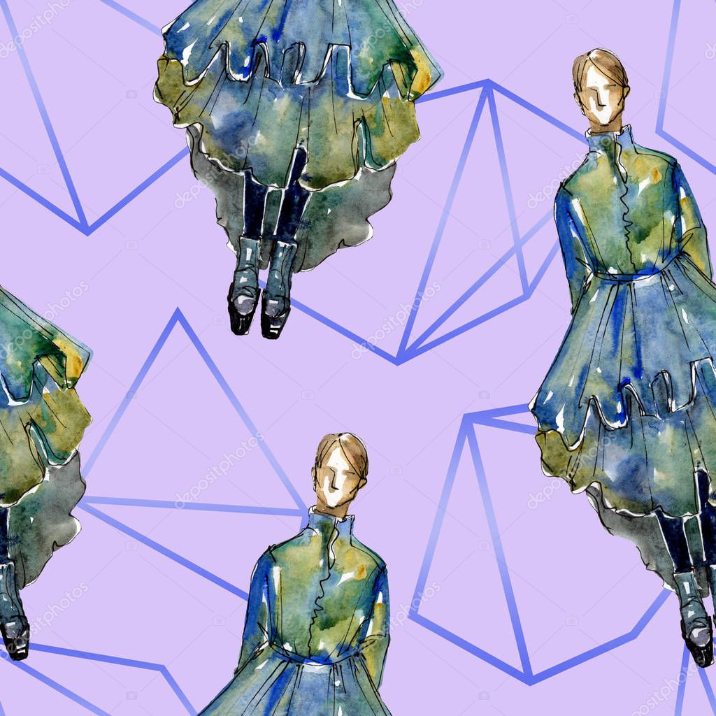 Ilustración de glamour de bosquejo de moda en un elemento aislado estilo acuarela. Patrón de ...