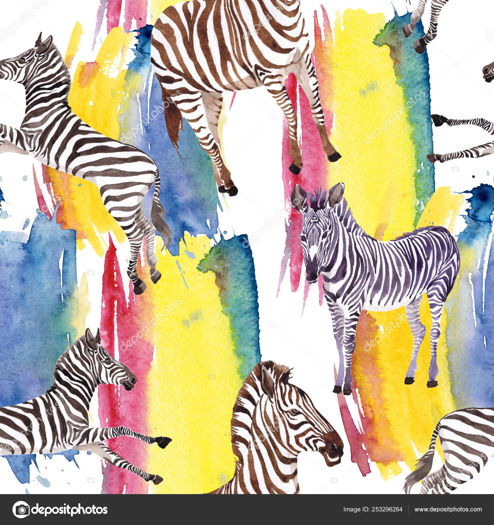 Exotic zebra wild animal in a watercolor style. Watercolor background ...