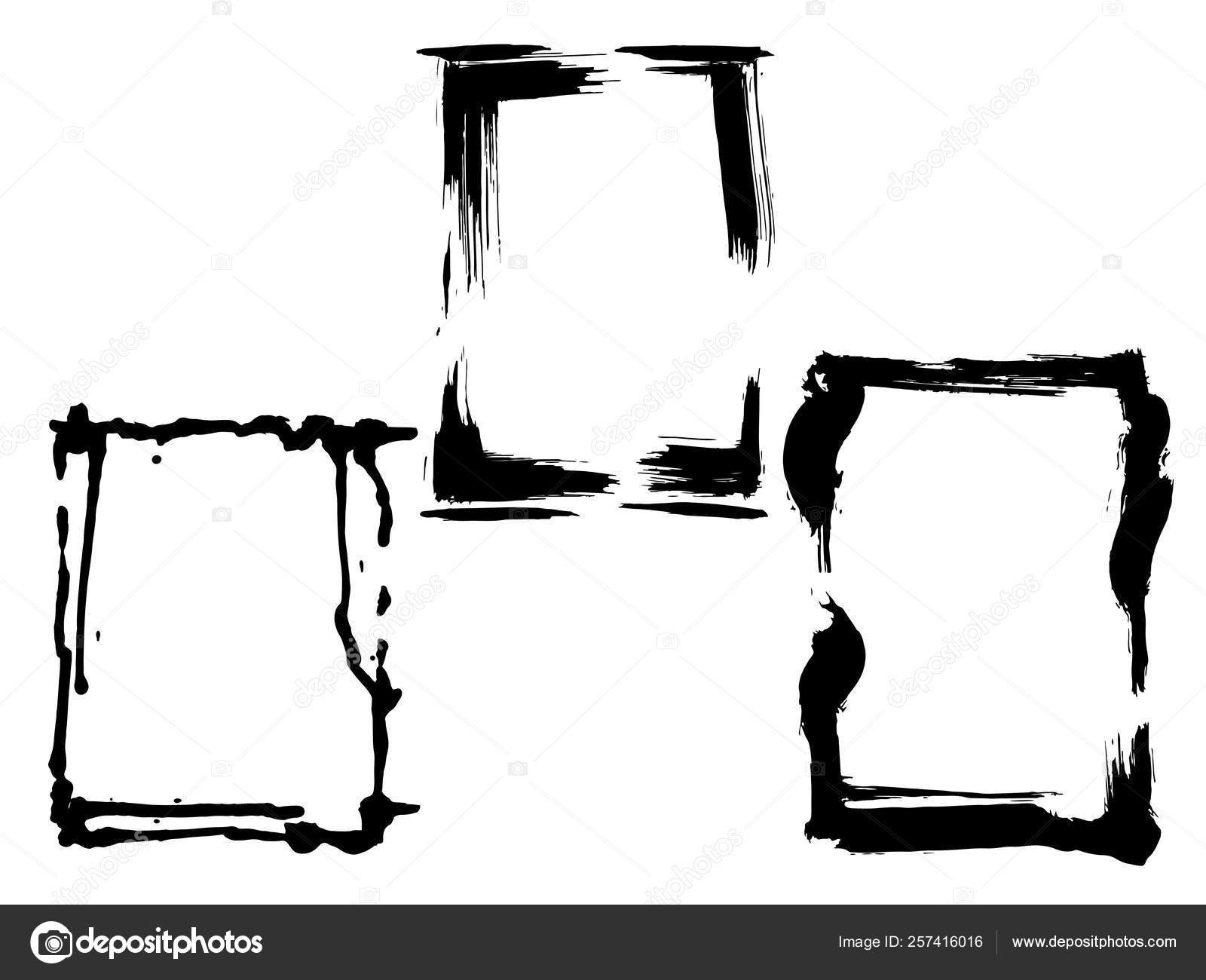 Vector Dry brush frames. Hand drawn artistic frames. Black and white ...