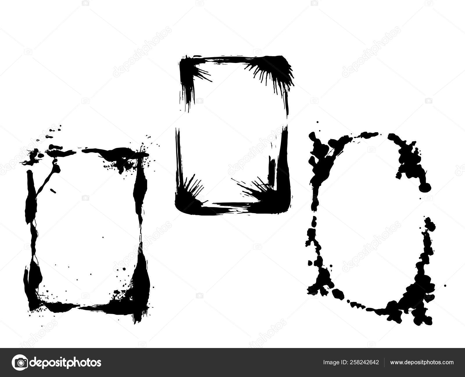 Vector Dry brush frames. Hand drawn artistic frames. Black and white ...
