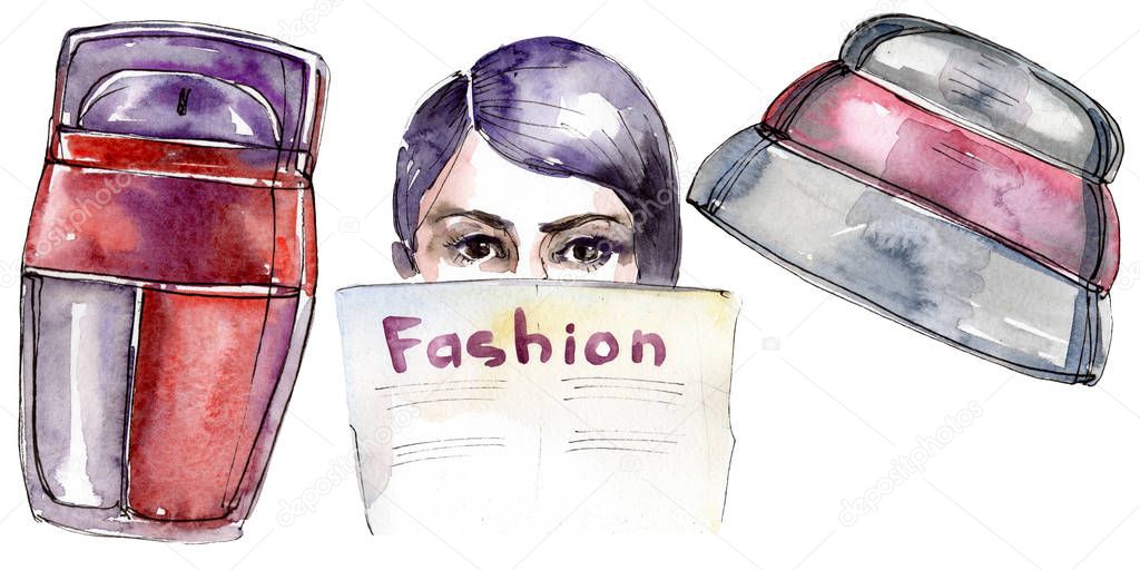 Ilustración de glamour de bosquejo de moda en un elemento aislado estilo acuarela. Conjunto de ...