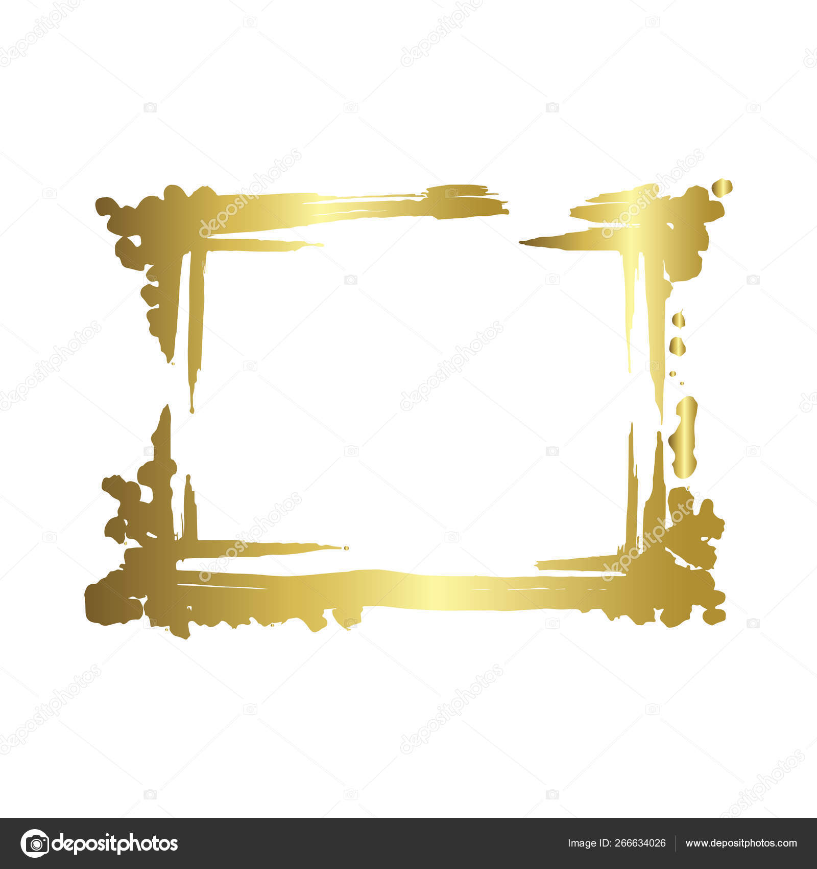 Set of dry brush frames. Hand drawn artistic frames. Golden engraved ...