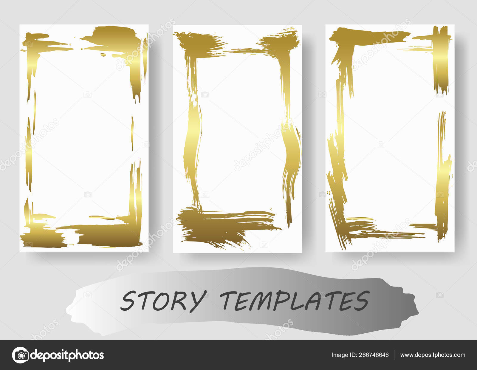 Set of dry brush frames. Hand drawn artistic frames. Golden engraved ...