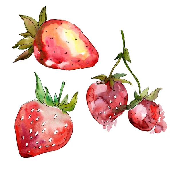 Strawberry healthy food. Watercolor background illustration set ...