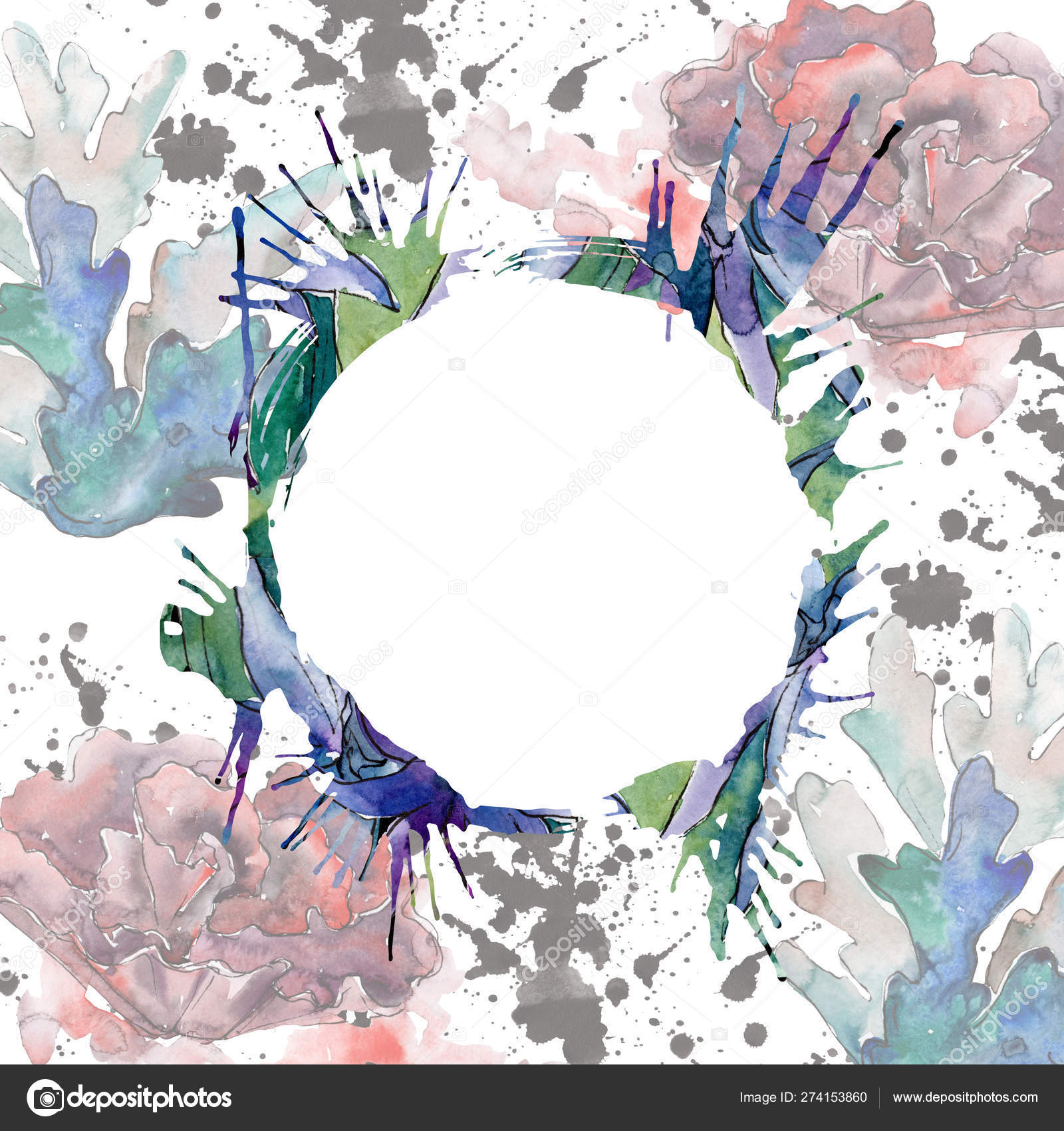 Purple and red aquatic nature coral reef. Watercolor background ...