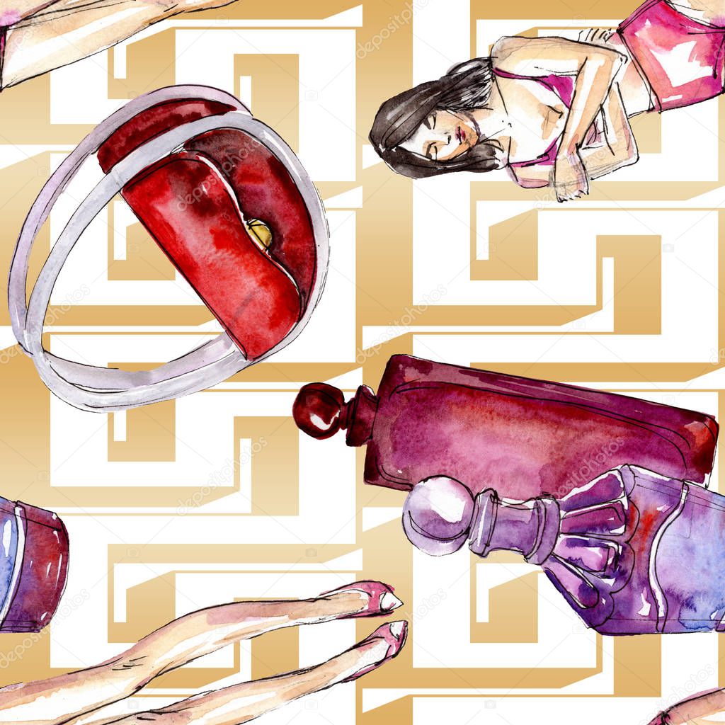 Ilustración de glamour de bosquejo de moda en un elemento aislado estilo acuarela. Patrón de ...