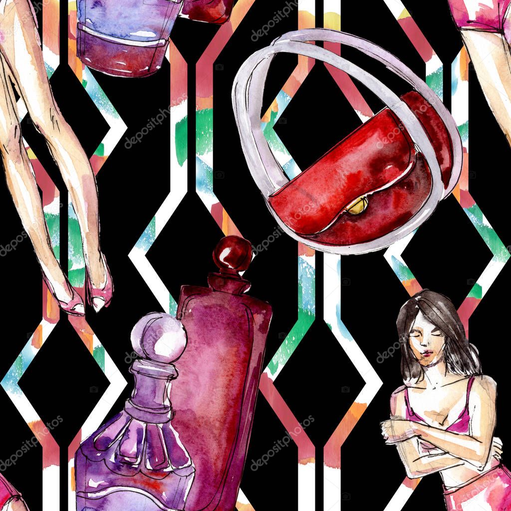 Ilustración de glamour de bosquejo de moda en un elemento aislado estilo acuarela. Patrón de ...