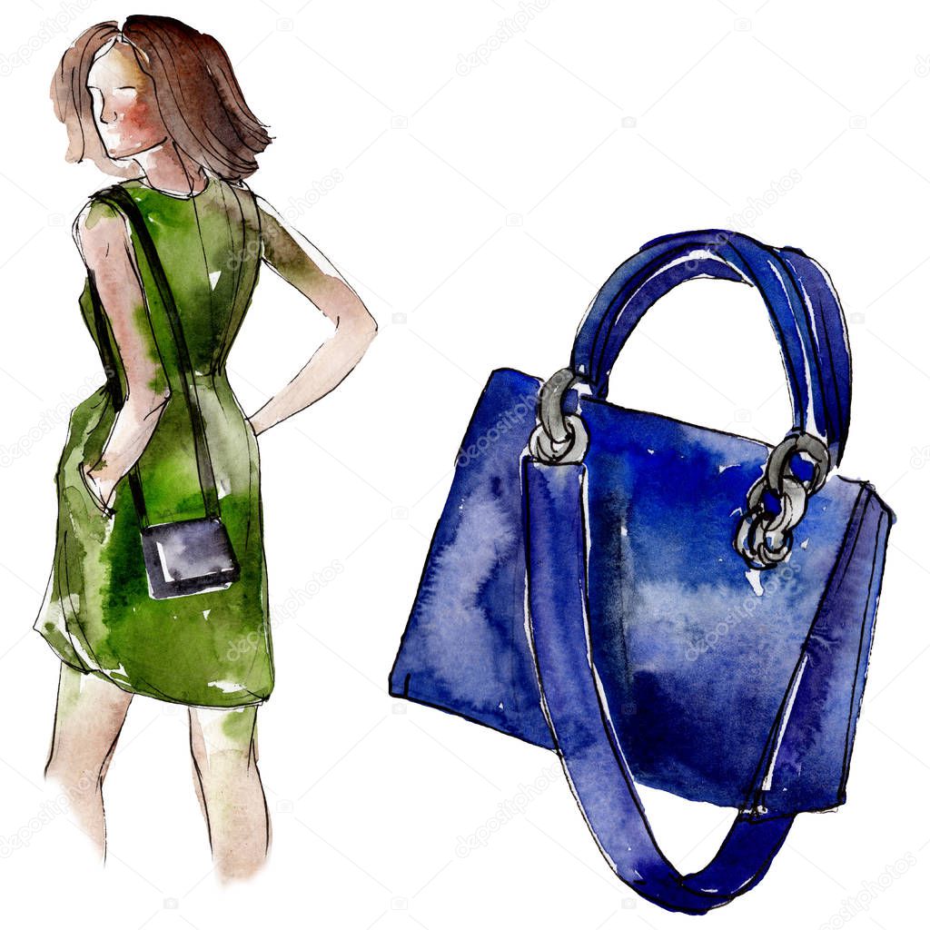 Ilustración de glamour de bosquejo de moda en un elemento aislado estilo acuarela. Conjunto de ...