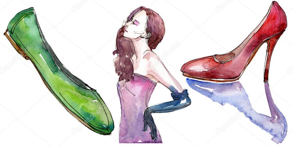 Ilustración de glamour de bosquejo de moda en un elemento aislado estilo acuarela. Conjunto de ...