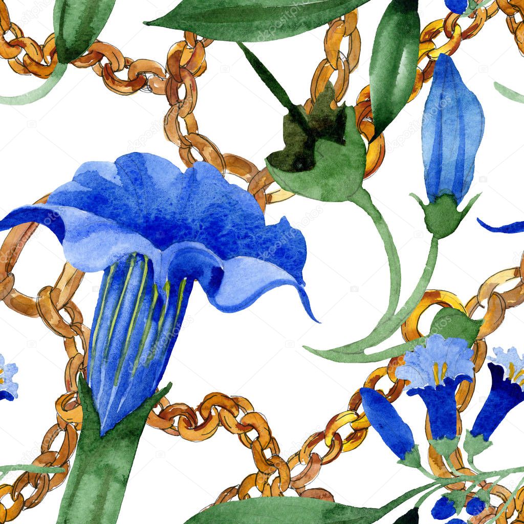 Brugmansia azul flores bot nicas florales. Conjunto de ilustraci n de fondo acuarela. Patr n de ...