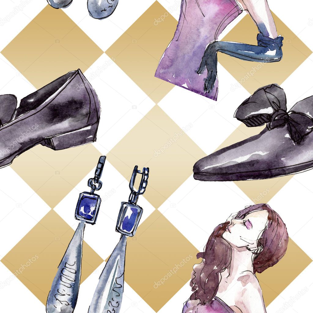 Ilustración de glamour de bosquejo de moda en un elemento aislado estilo acuarela. Patrón de ...