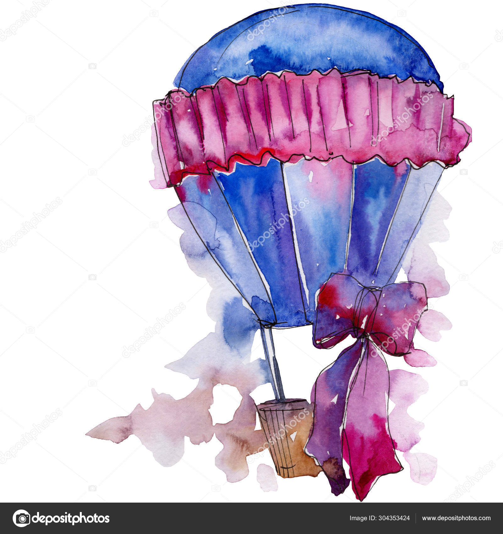 Hot air balloon background fly air transport. Watercolor background set ...