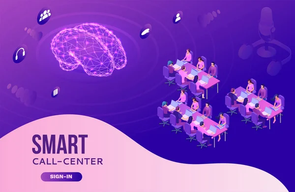 Isometric call center 3d vector illustration, artificial intelligence ...