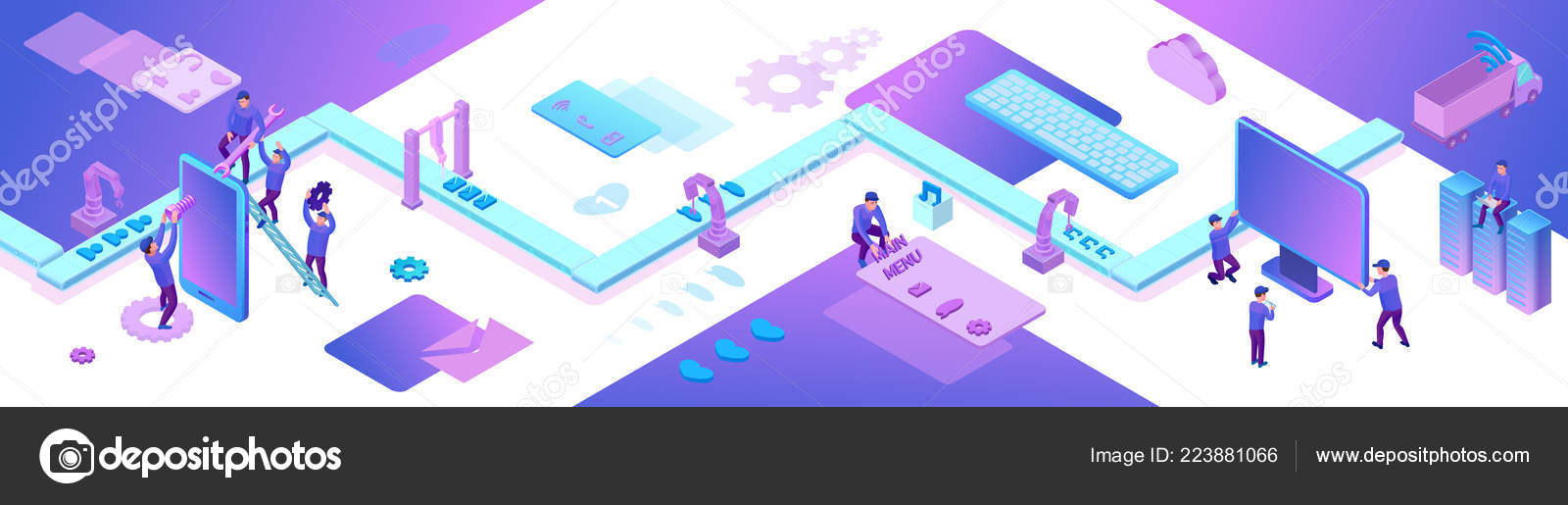 Mobile app and website development 3d isometric concept, software ...