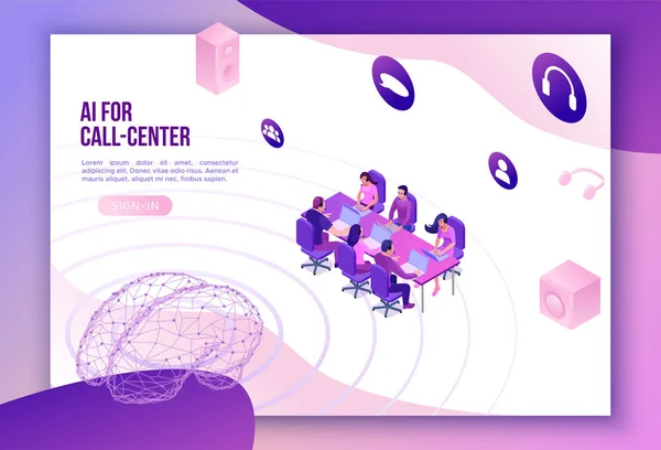 Isometric call center 3d vector illustration, artificial intelligence ...