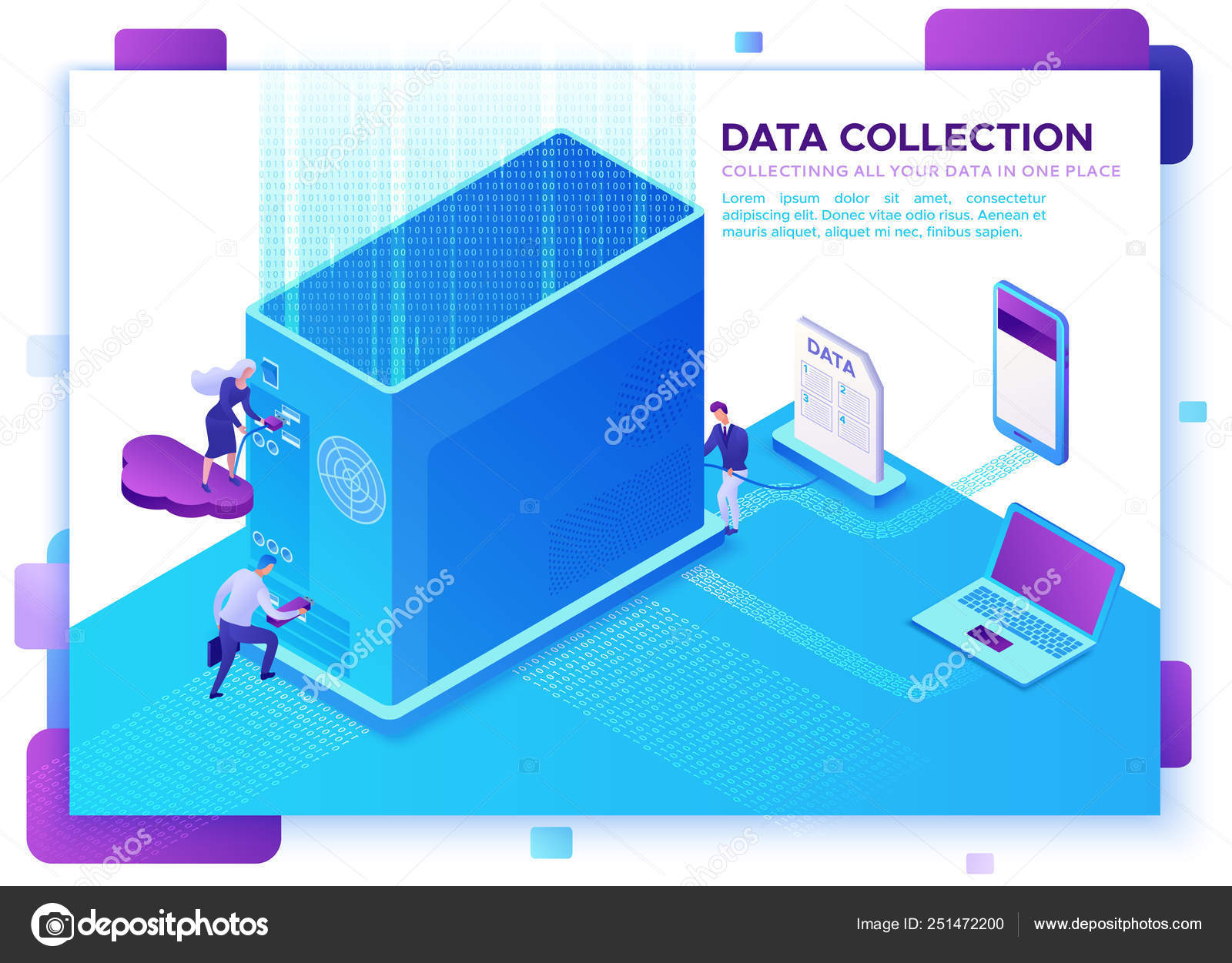 Data collection website template, isometric 3d illustration with ...