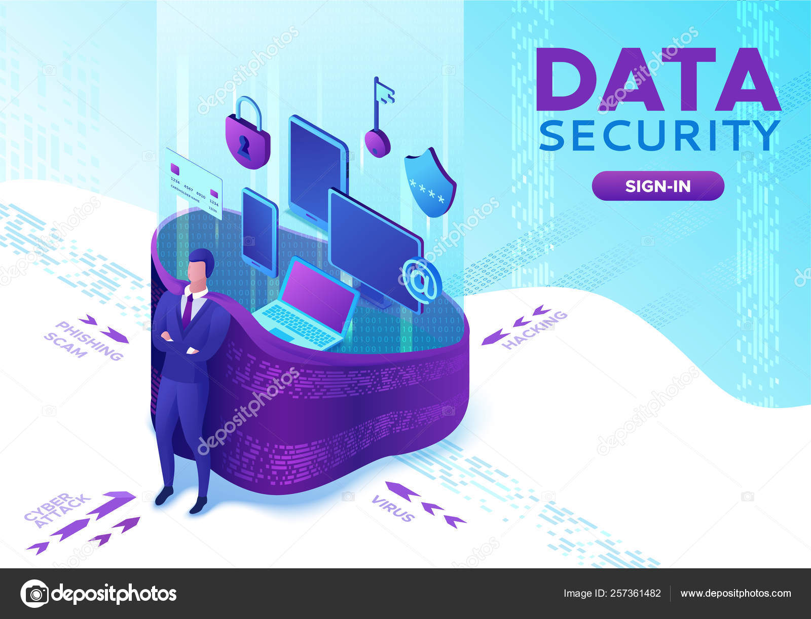 Data protection concept, cyber security 3d isometric vector ...