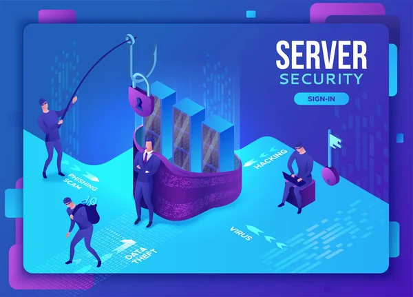 Server security 3d isometric vector illustration, data protection ...